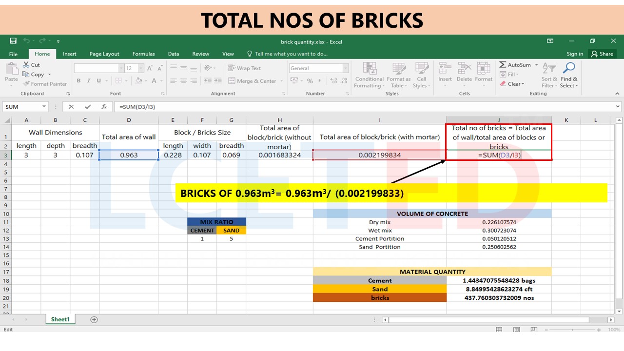 How Do I Calculate Brick, Sand And Cement In Brick Masonry using EXCEL ...