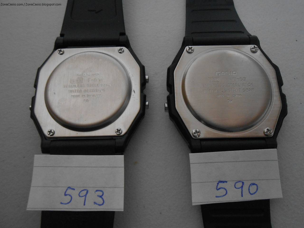 Zona Casio: Diferencias entre los módulos del W-59 (590) y del F-91 (593)