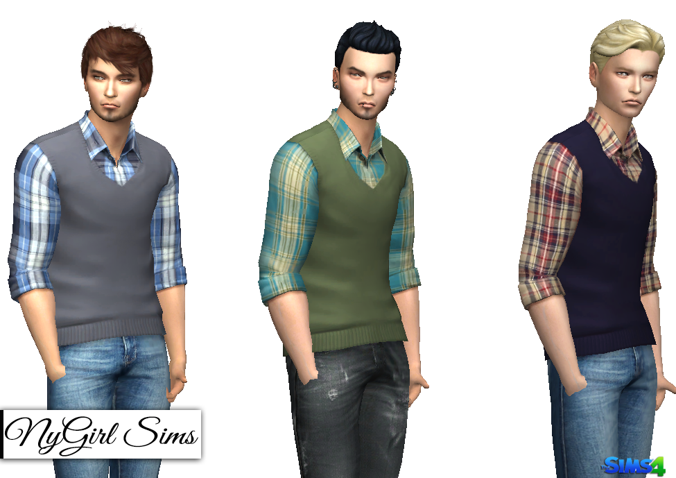 NyGirl Sims 4: Vest with Plaid Button Up