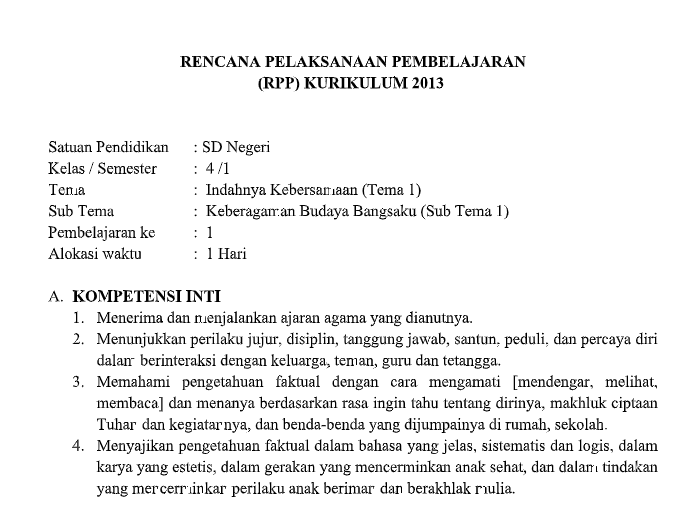 RPP Kelas 4 Tahun 2019-2020 Kurikulum 2013 Revisi 2018 Semester 1 dan 2 ...