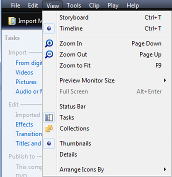 Menu yang terdapat pada Windows Movie Maker