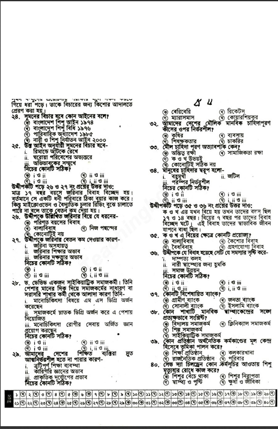 HSC Social Work 2nd Paper Model Question - 04