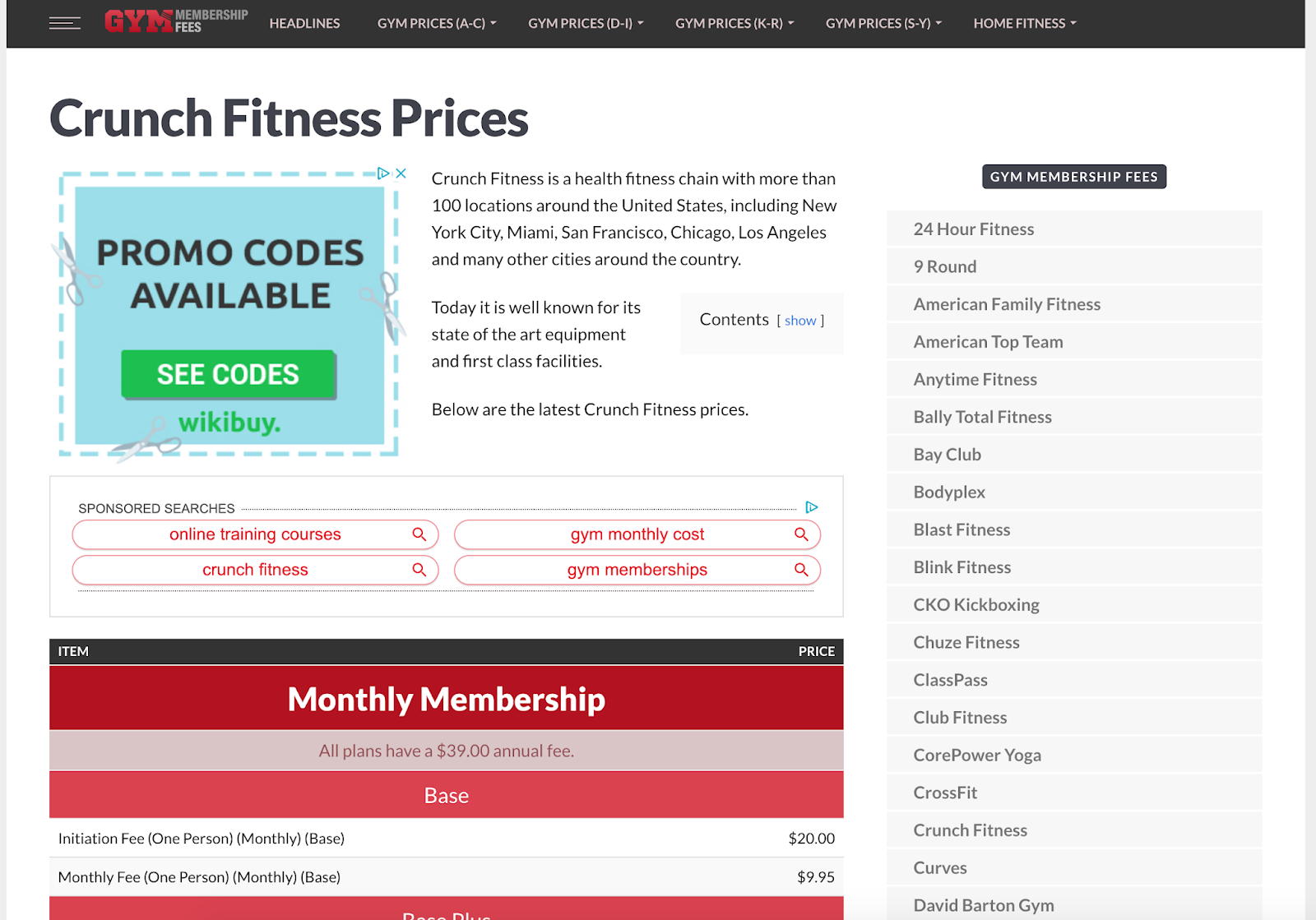 Crunch Fitness Prices