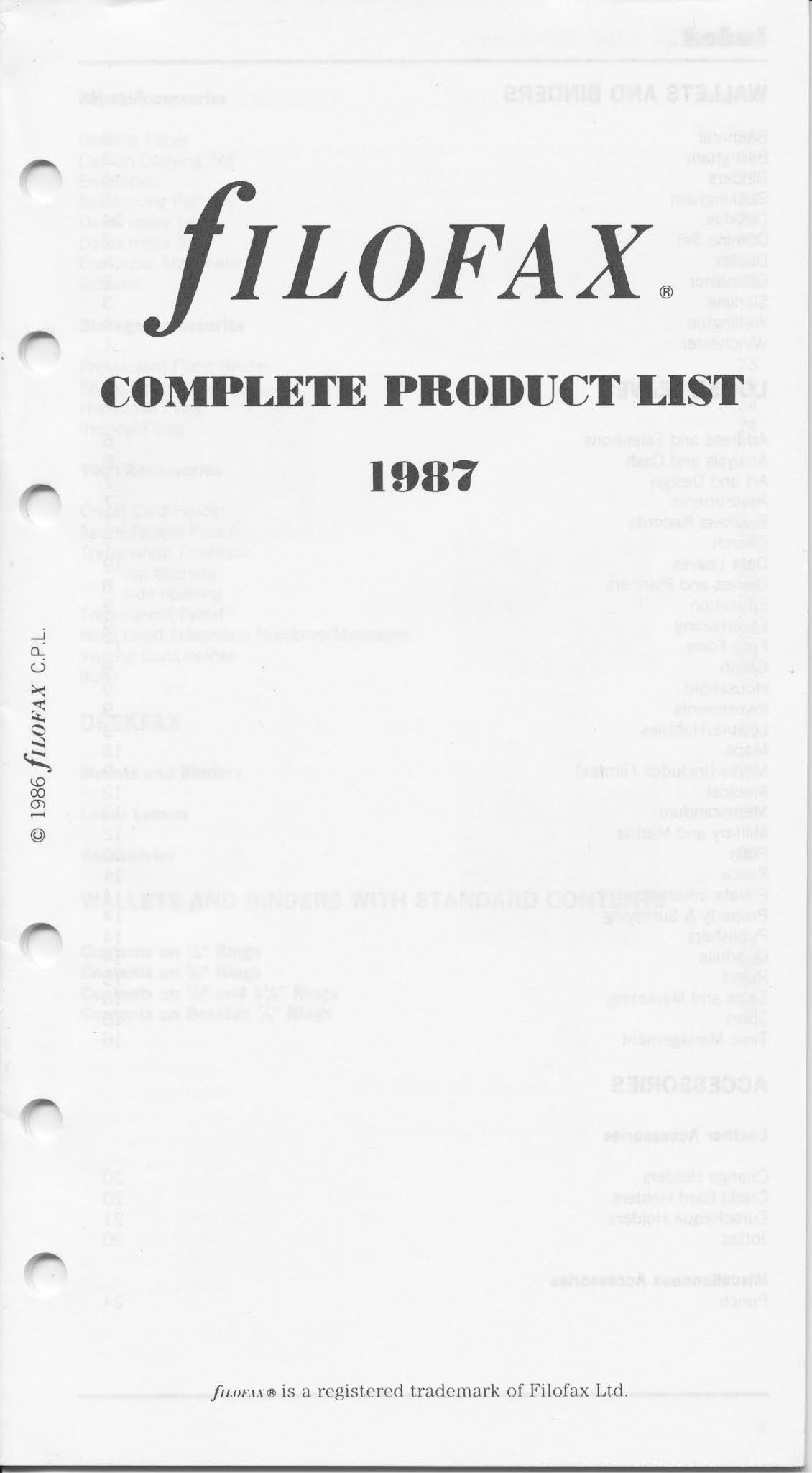 Philofaxy: Filofax Complete Product List 1987