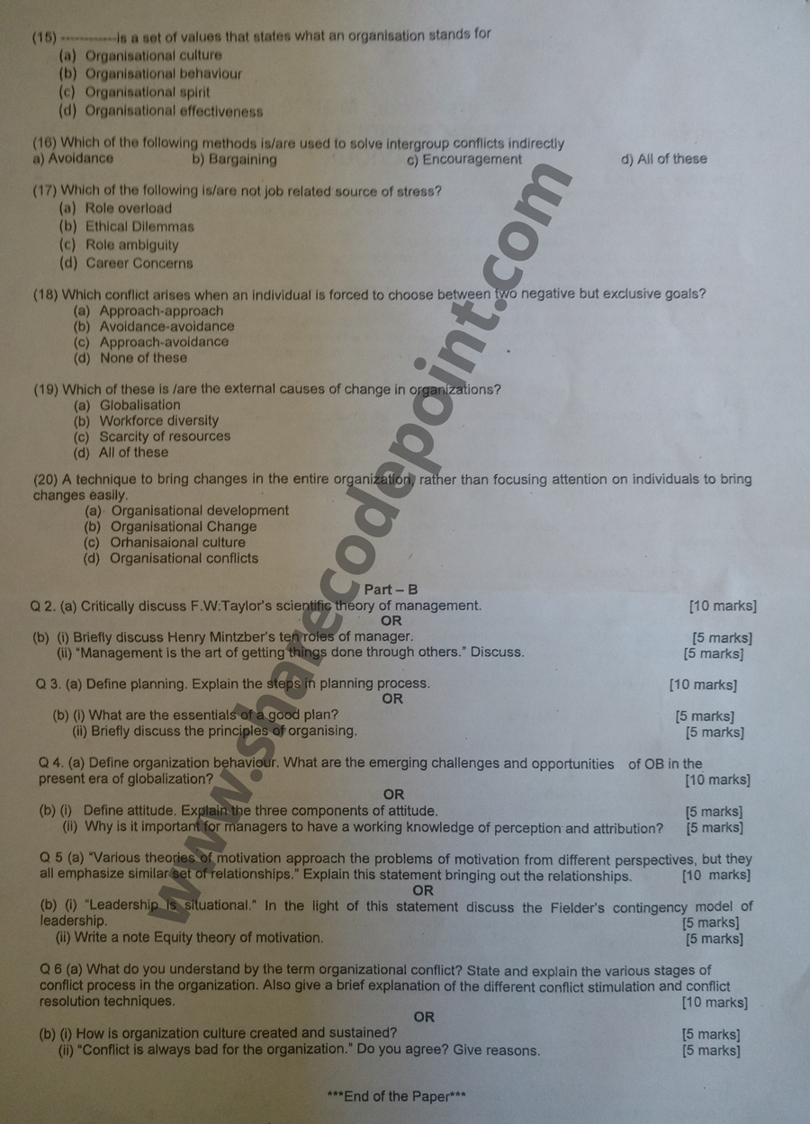 MGN101 : Management Principles and Organisational Behavior End Term ...