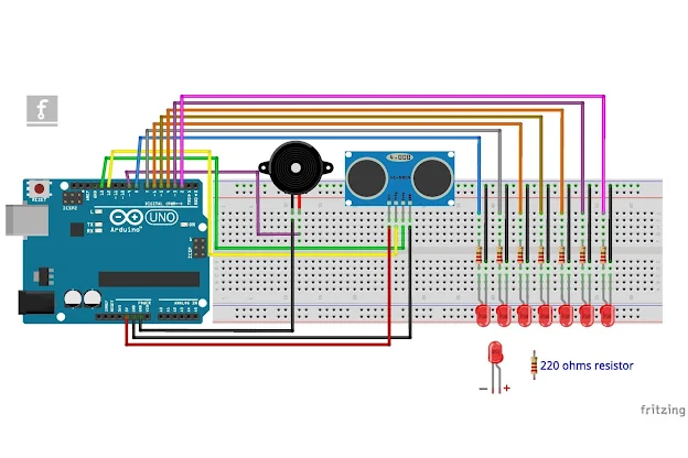 arduino range sensor with LEDs and buzzer I Mr.Electrouino