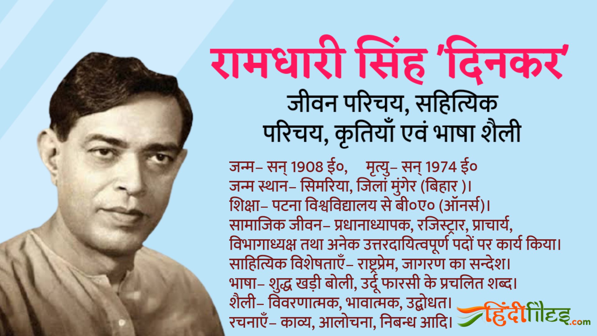 रामधारी सिंह 'दिनकर'- जीवन परिचय, कृतियाँ, भाषा शैली | Biography of ...