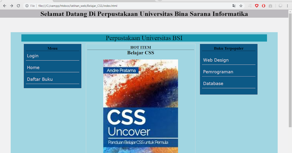 Ilmu Manajemen Informatika: Pembuatan Web sederhana "Perpustakaan BSI ...