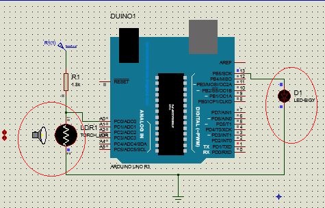 Automatic night lamp project in Proteus with Arduino Library