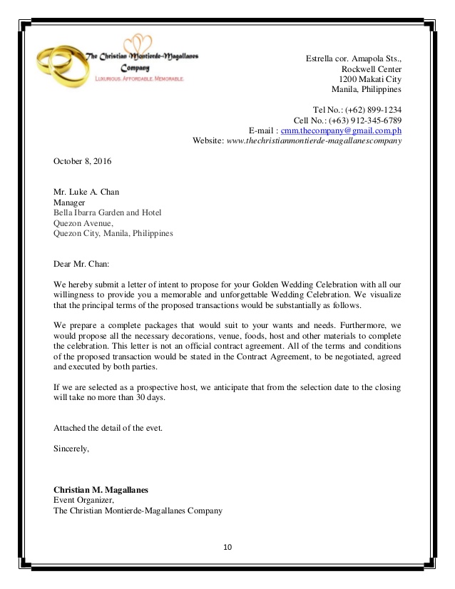 Wedding Event Proposal Letter - Birthday Letter
