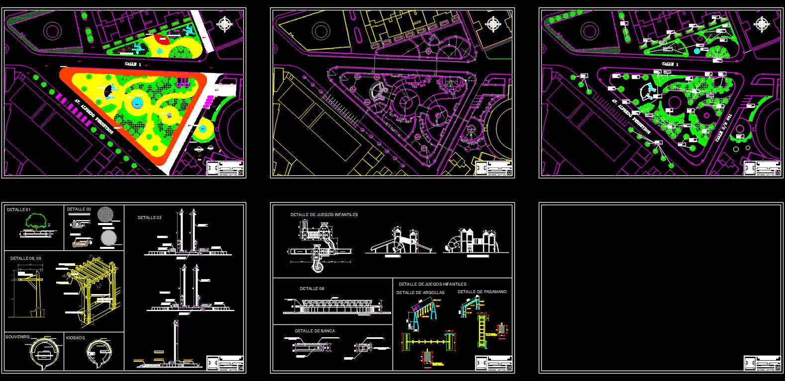 Urban park with its equipment DWG