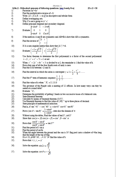 1st year mathematics full book paper - MDCATustad