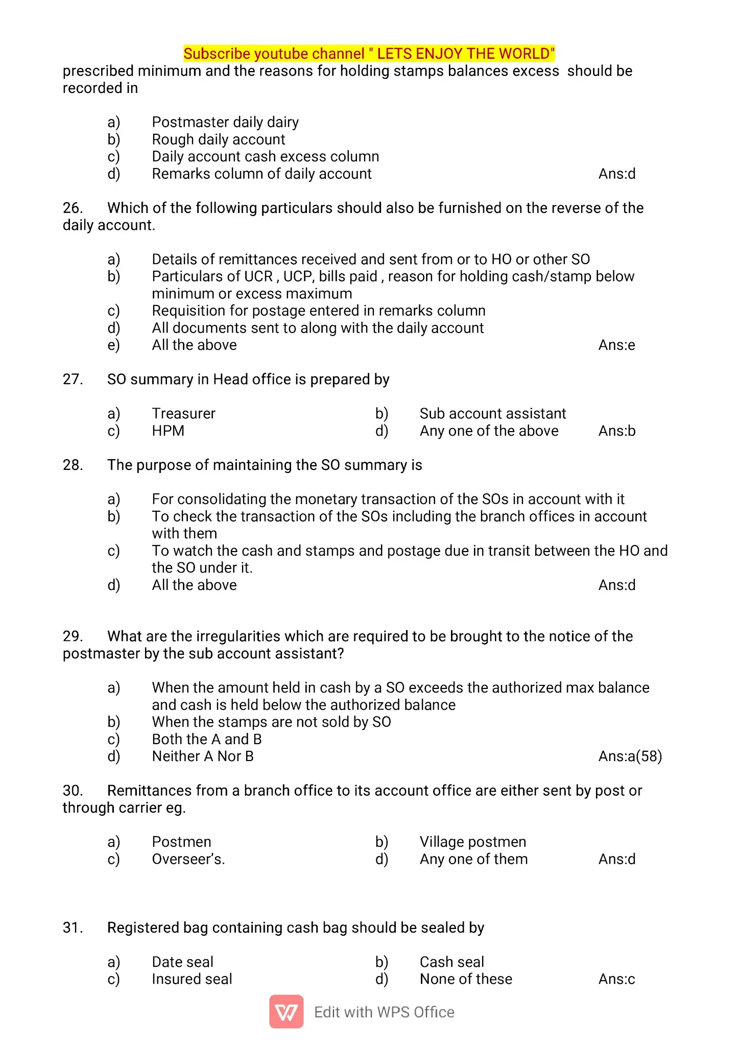 Postal Manual Volume VI Part 3 MCQs | GDS To PA/SA/Postman/MTS MCQ ...