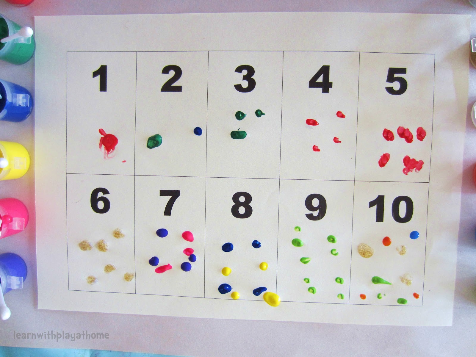 Learn with Play at Home: Q-Tip (cottonbud) Painting. Learning Numbers