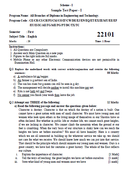 First Semester assignments201718: MSBTE Scheme - I Sample Test Paper ...