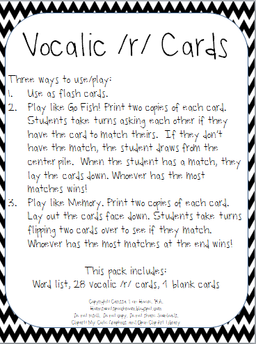 Vocalic /r/ Cards *Freebie*