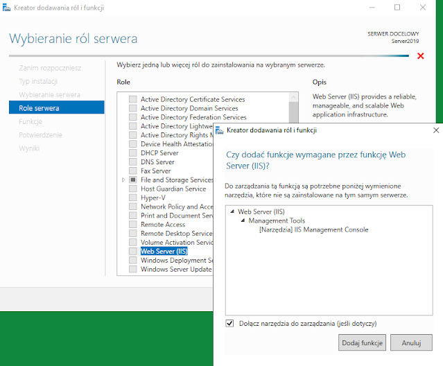 Instalacja roli serwera WWW w Windows Server 2019