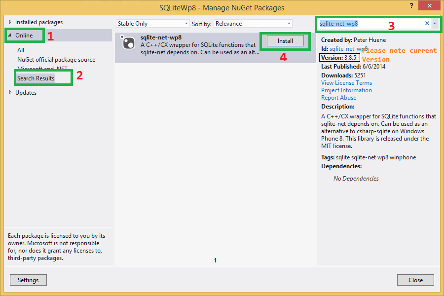 Note If The Sqlite Net Wp8 Does Not Use The Same Version Of Sqlite For Windows Phone You Will