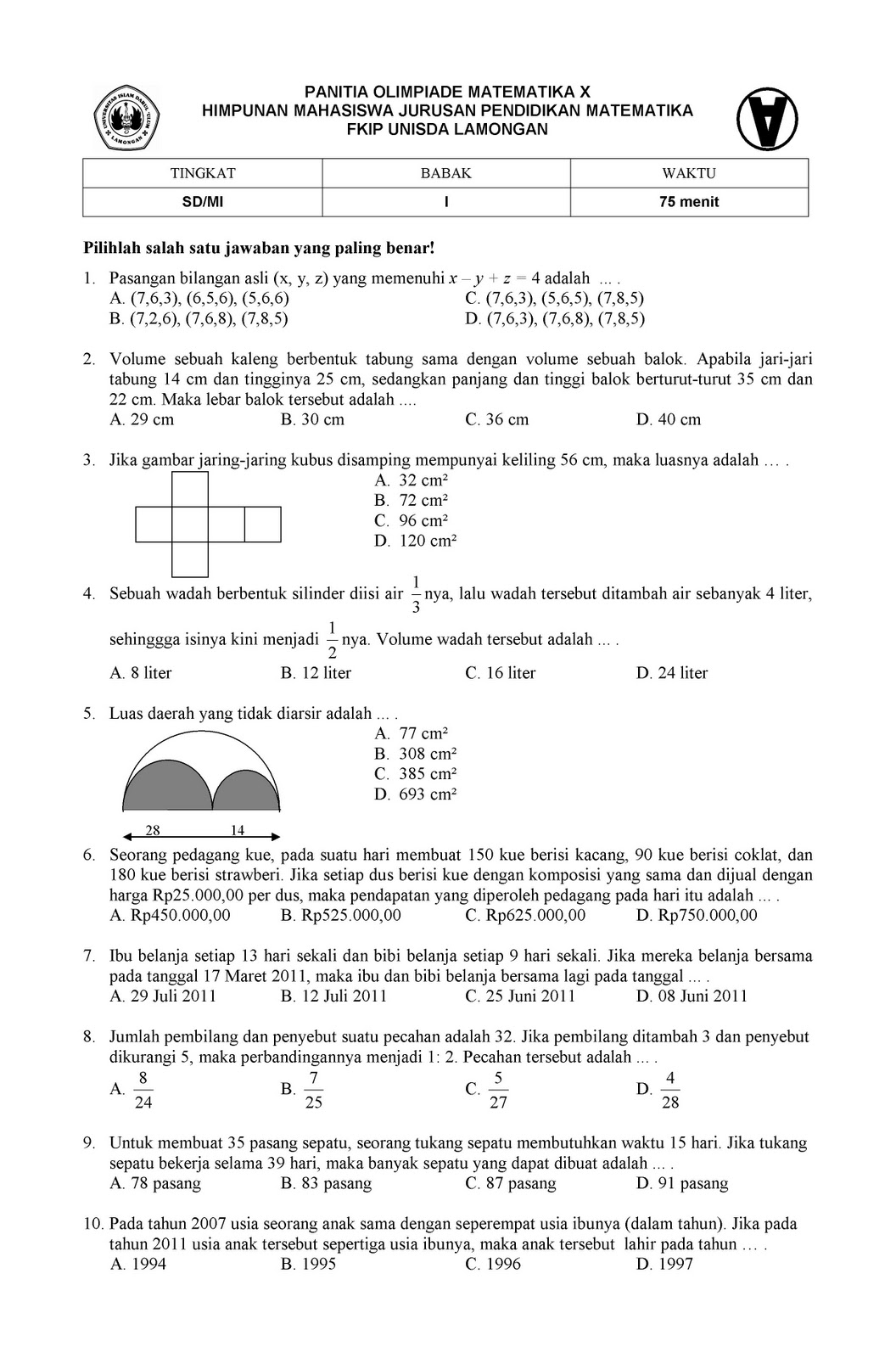 CONTOH SOAL SD - HIMATIKA UNISDA LMG