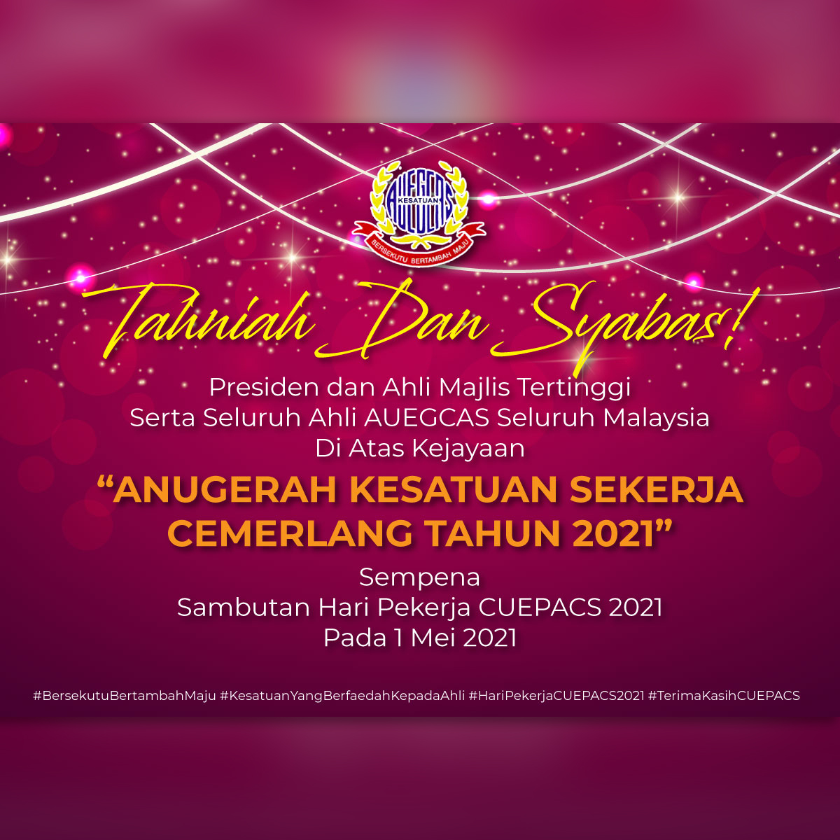 Design Poster Tahniah & Syabas! Anugerah Kesatuan Sekerja Cemerlang ...