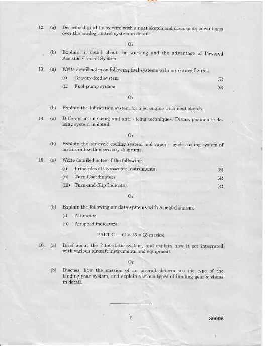 Anna University AE 8402 Aircraft Systems And Instruments April/May 2019 ...