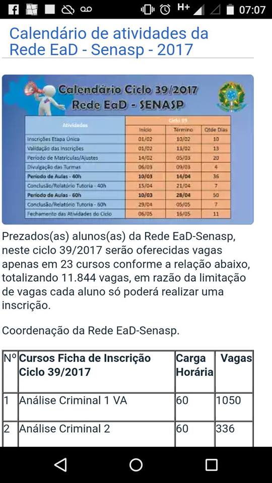Informações e Noticias: Calendário 2017 Cursos Senasp