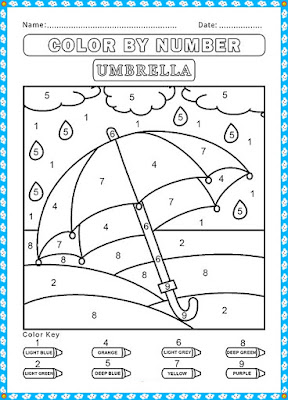 Coloring Book: Color by Number Weather Preschool Worksheets