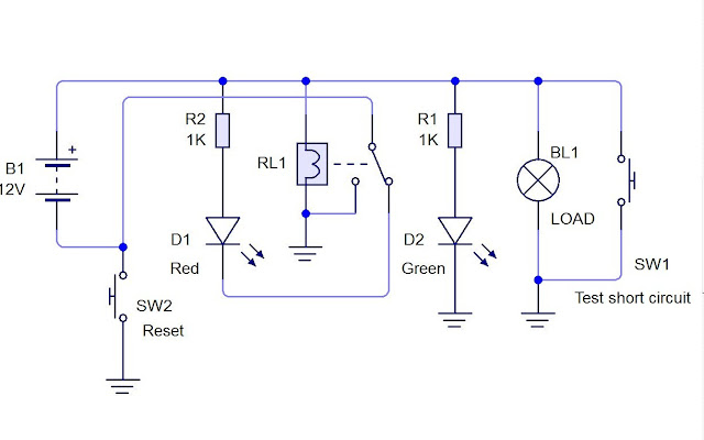 Electronics Circuit : One short circuit protection by relay