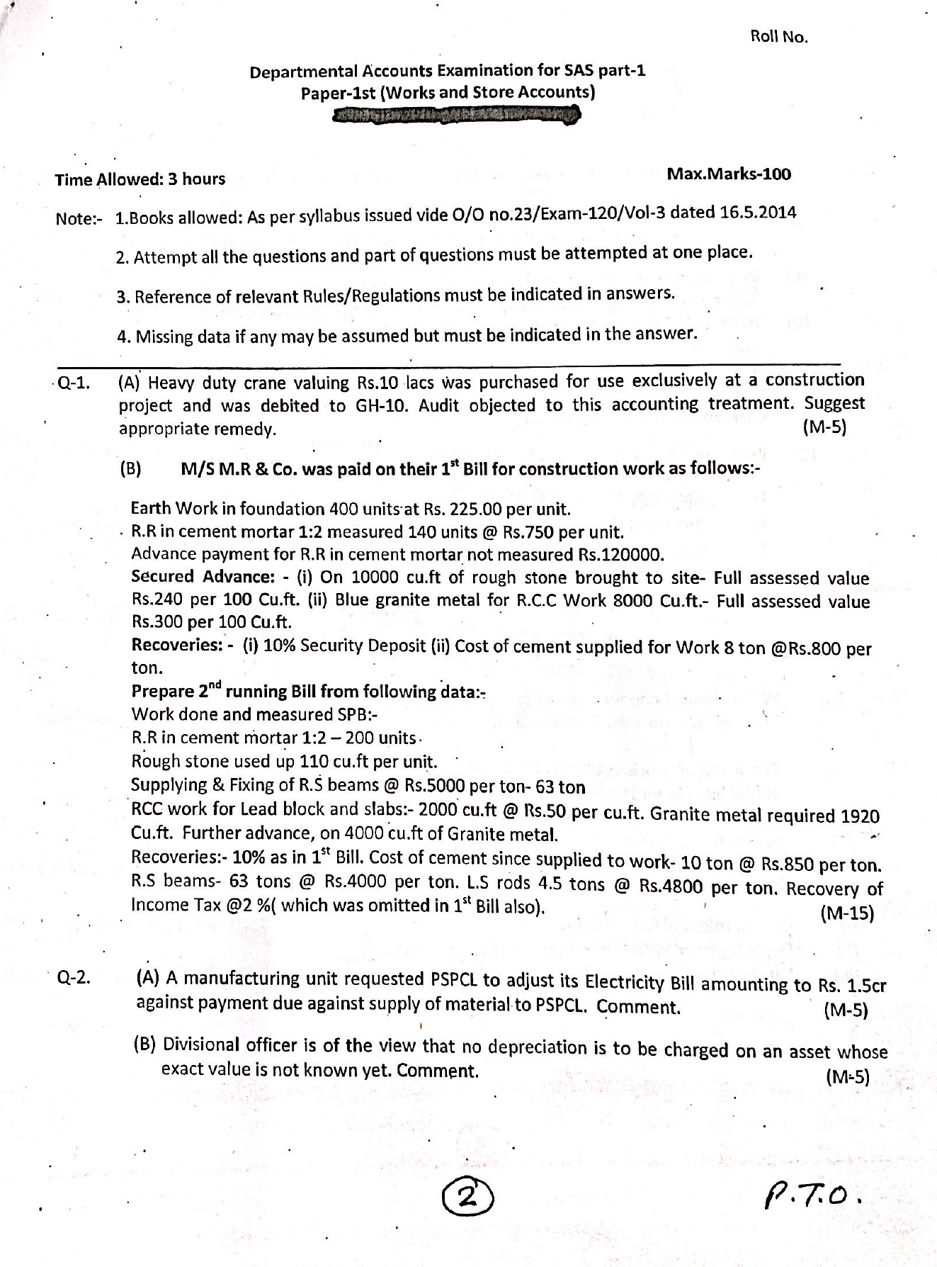 PSPCL Works and Stores Accounts Paper 1 SAS-1 2021 Question Paper with ...