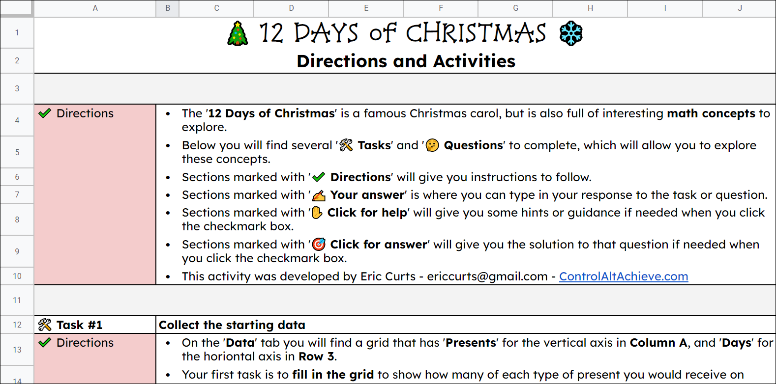 Control Alt Achieve: 12 Days of Christmas - Guided Math Activity in ...