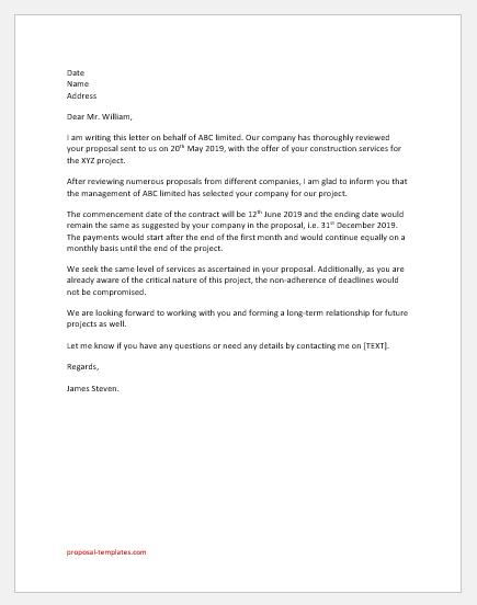 Business Proposal Acceptance Letter Template ~ Resume Letter