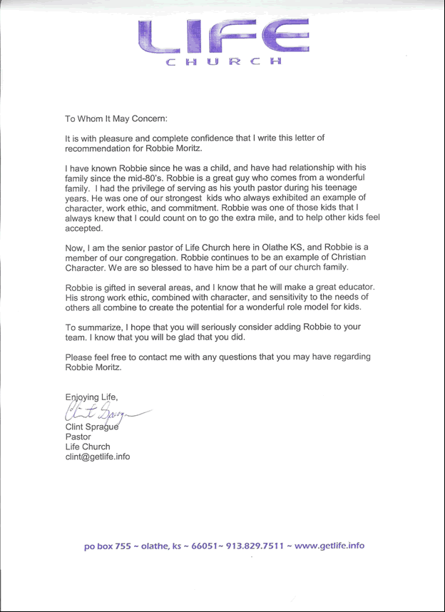 Letter Of Recommendation Pastor - Collage Template