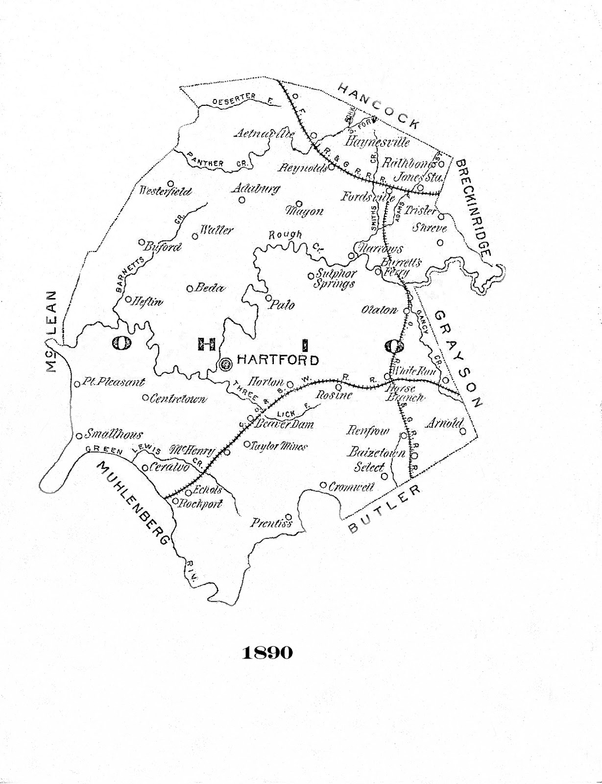 Ohio County, Kentucky History: 1890 Map