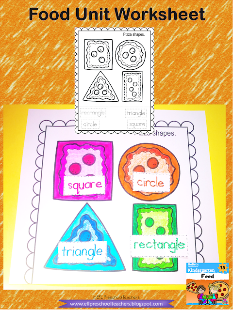ESL/EFL Preschool Teachers: Food Unit Worksheets for Kindergarten ELL