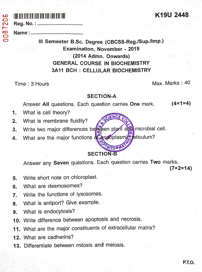 Kannur University B.Sc.Biochemistry 3A11BCH: CELLULAR BIOCHEMISTRY ...