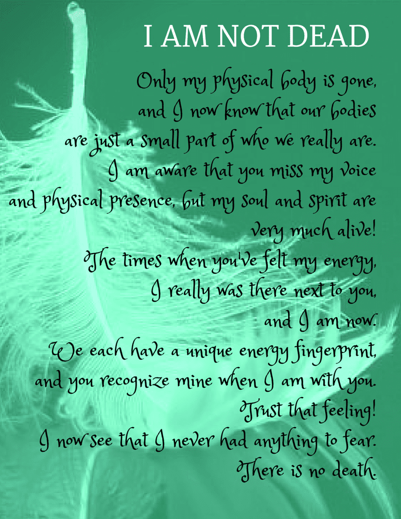 RY FROM THE SKY: MESSAGE FROM HEAVEN: I Am Not Dead