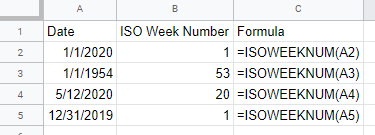 Google Sheets - ISOWEEKNUM