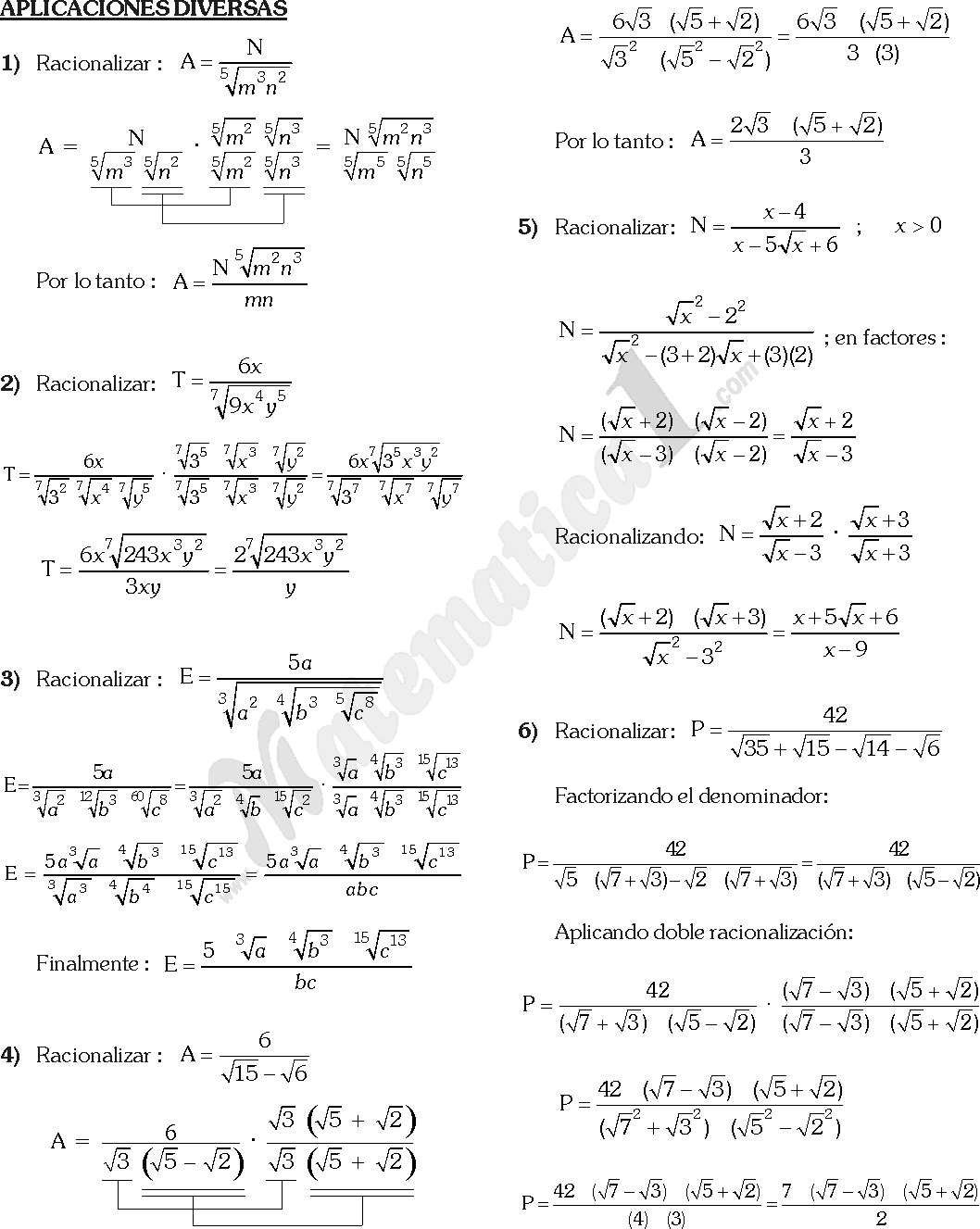RADICACION ALGEBRAICA EJERCICIOS RESUELTOS PDF