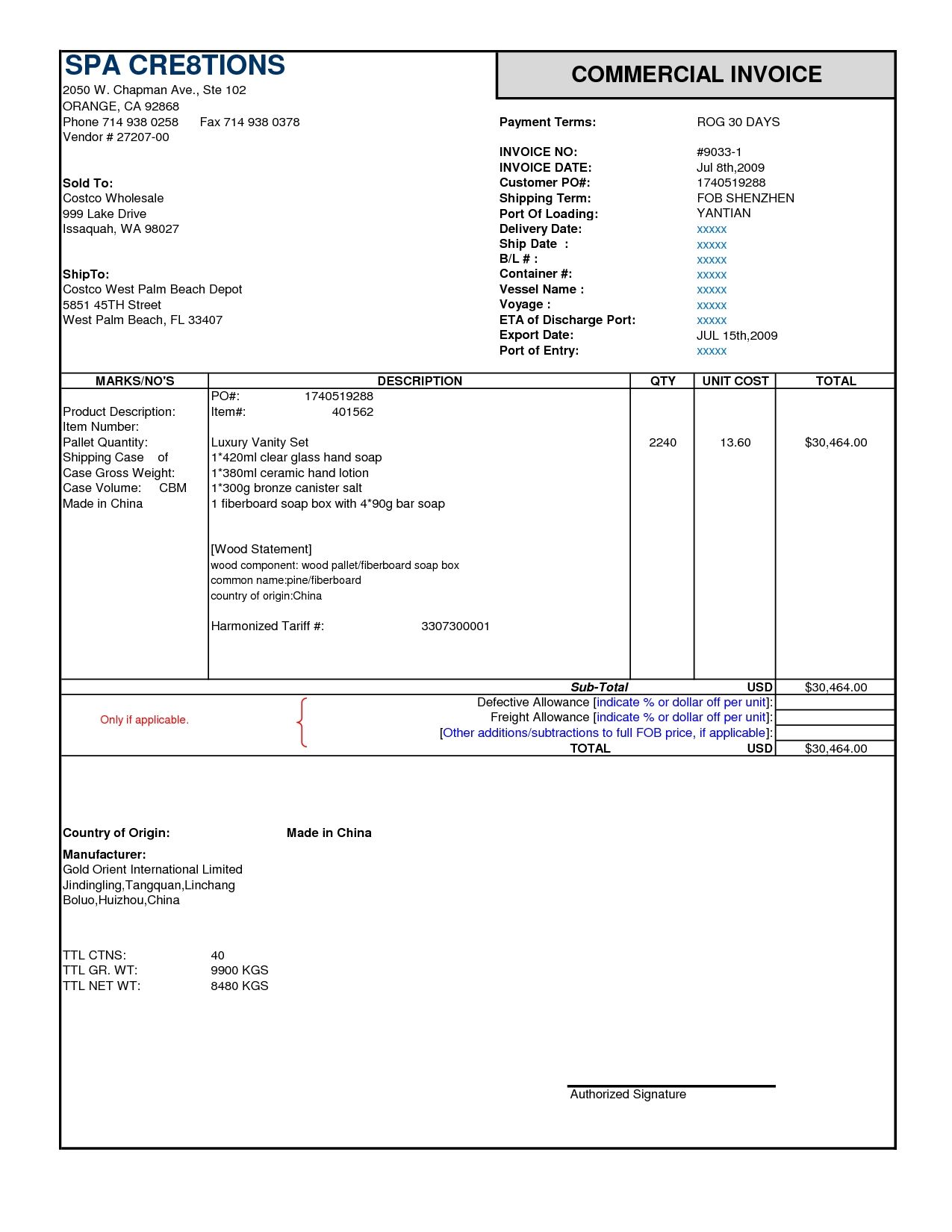 Ups International Commercial Invoice - Invoice Template