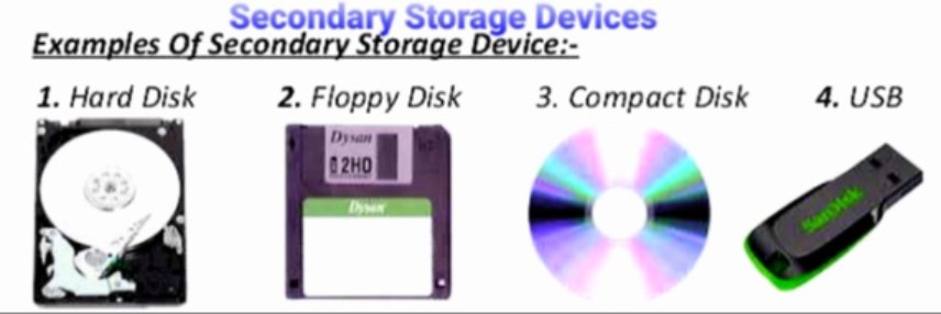Types of primary and secondary storage devices?
