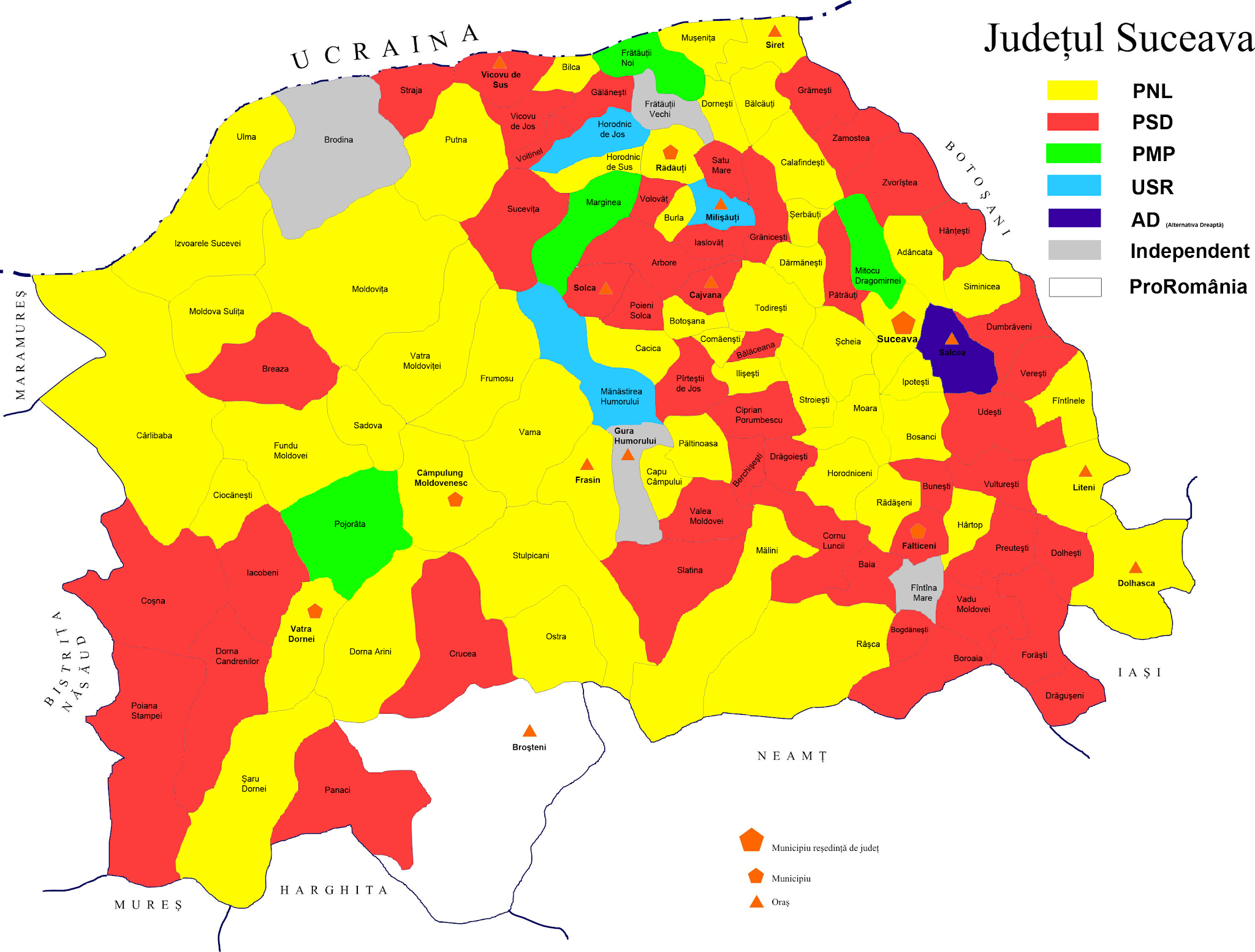 Harta politică a județului Suceava după alegerile locale din 27 ...
