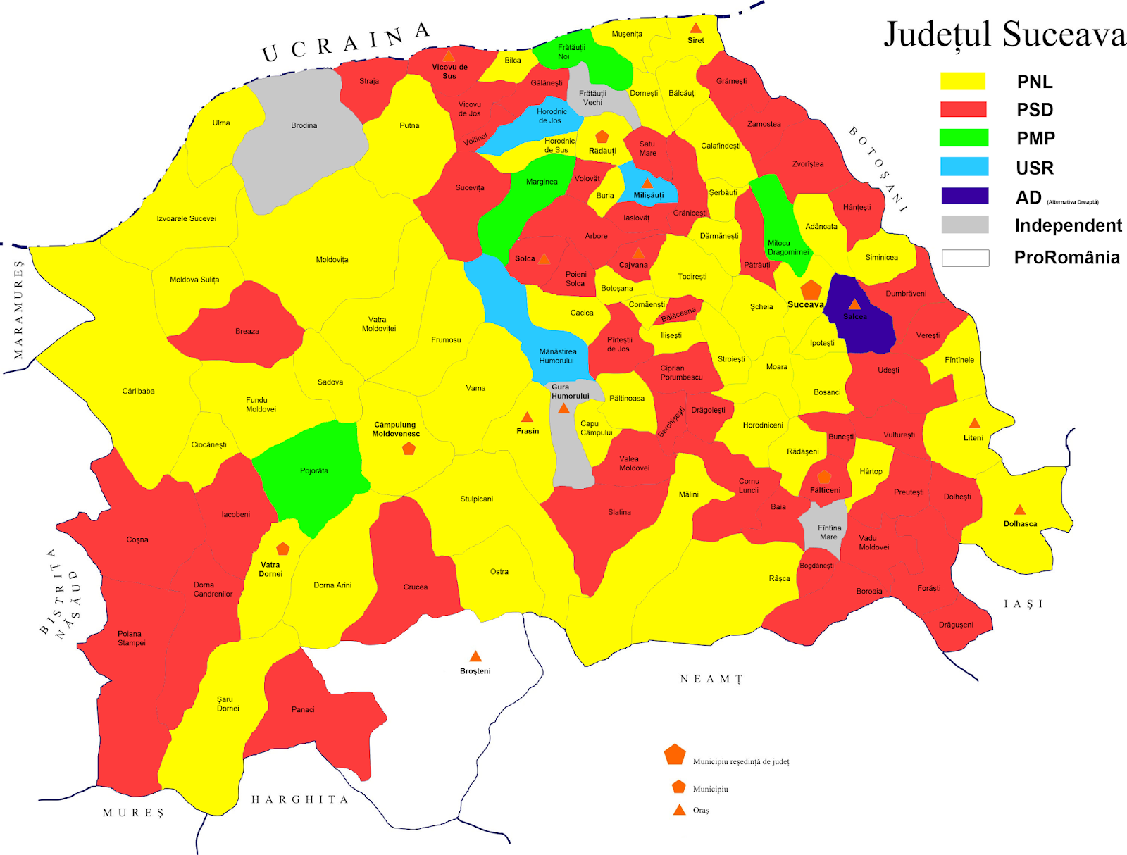 Harta politică a județului Suceava după alegerile locale din 27 ...