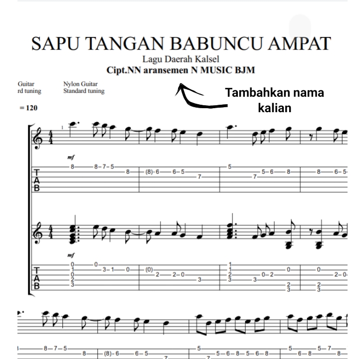 PARTITUR & TAB GITAR DUET LAGU DAERAH