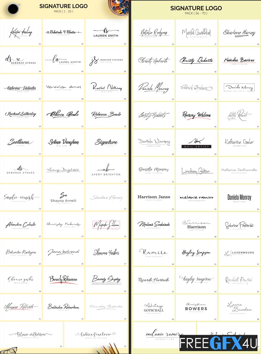 70 Signature Logo Pack Free Download | Luckystudio4u