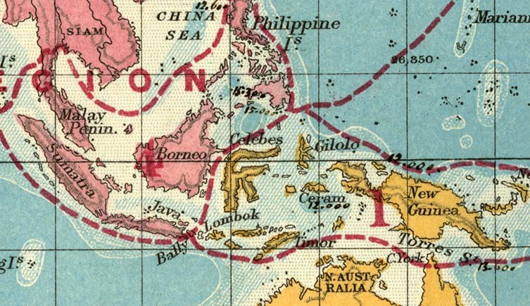 A linha Wallace, que fica ao leste de Bornéu, marca a fronteira entre a ...