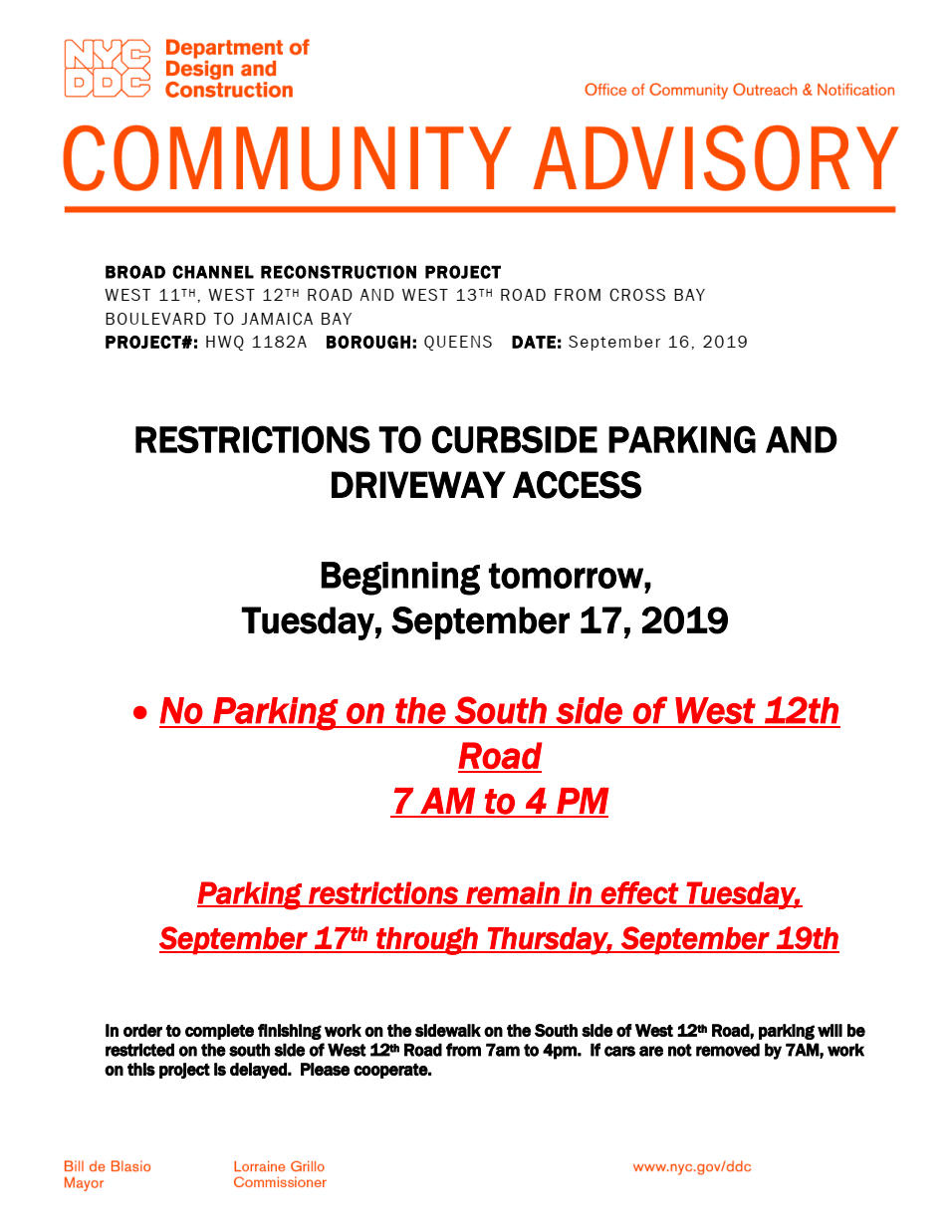 West 12th Road Block Association News: Parking Advisory - West 12th Road
