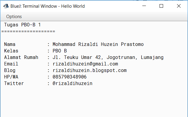 Mohammad Rizaldi: Tugas PBO 1 : Membuat Program Java dengan BlueJ