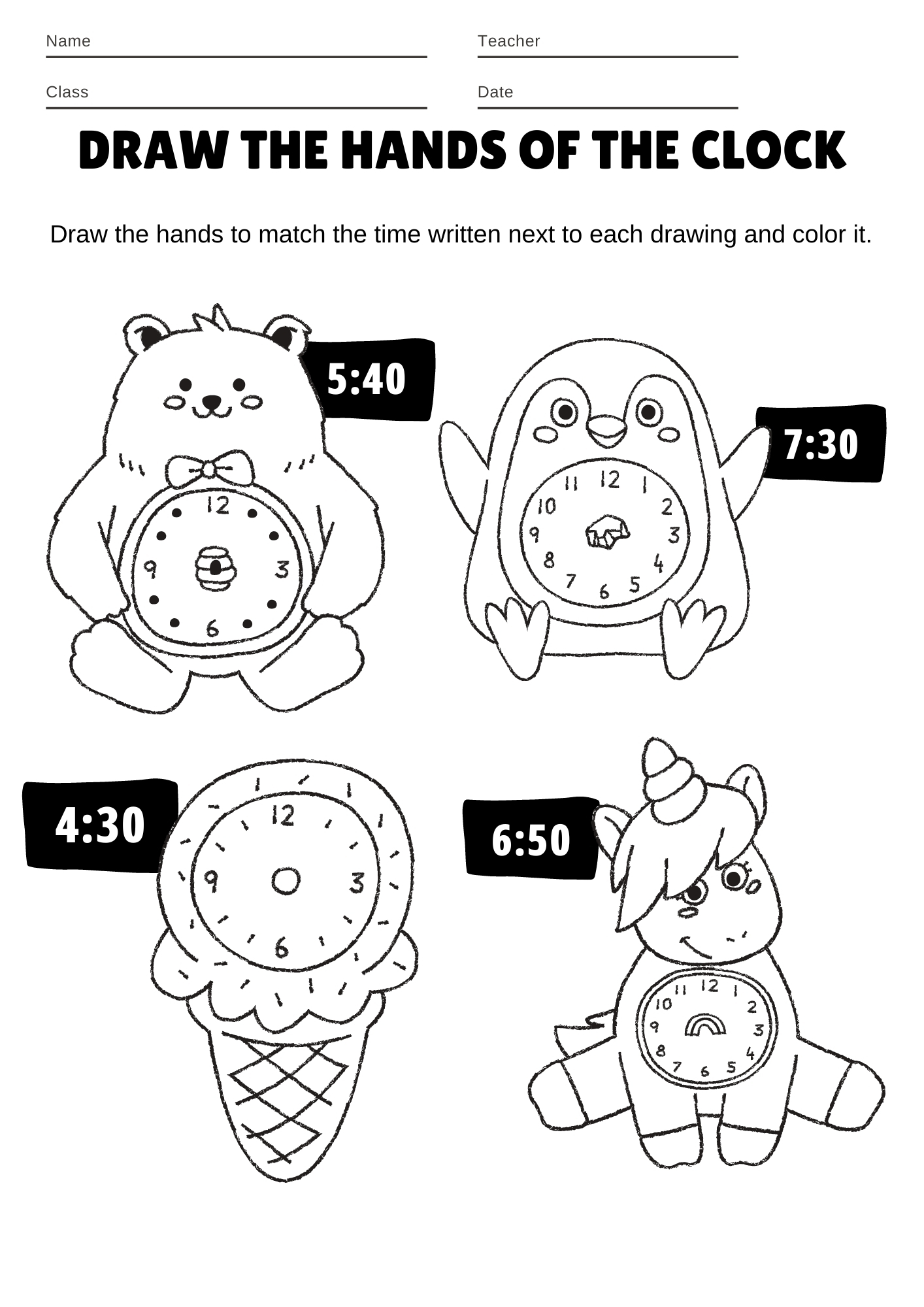 Animations a2z: Learning Clock- Educational Coloring Pages
