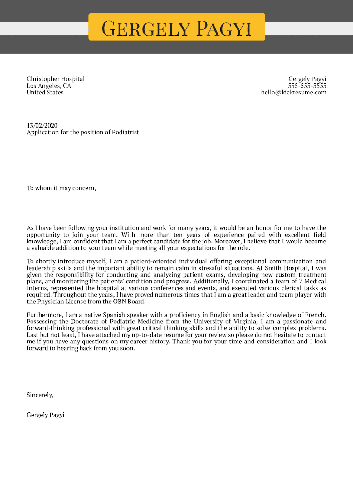 Podiatry Assistant Cover Letter ~ Resume Letter