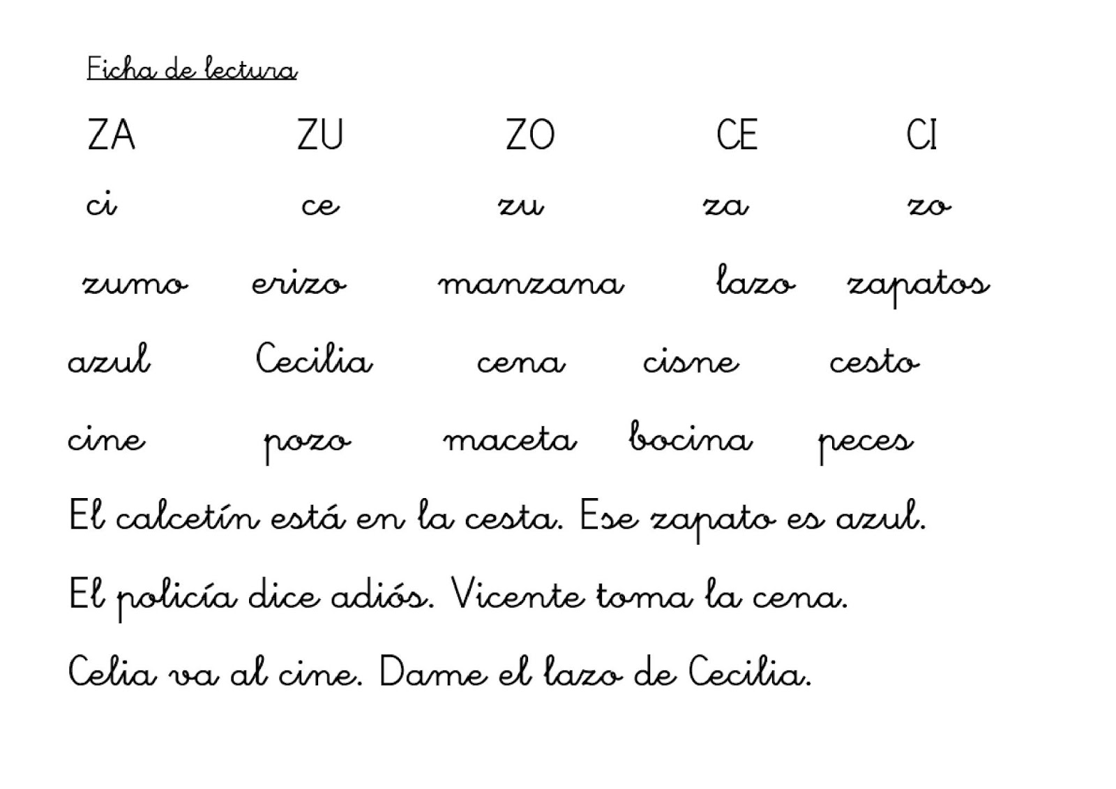 BLOG DE JUANI: FICHA DE LECTURA DE LA "Z" Y LA "C"